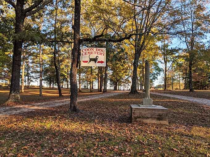 The entrance sign welcomes you to something wonderfully weird and deeply touching, Alabama's most unusual tribute to man's hunting partner.