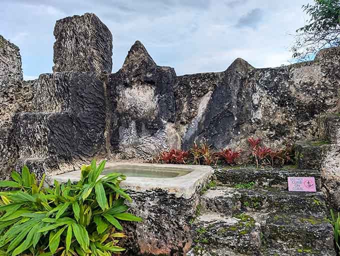 A hand-carved stone bathtub that's been sitting here for decades, still more impressive than anything you'll find at a luxury spa.
