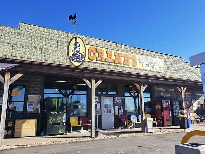 A sunny day highlights Crane's inviting exterior, complete with its iconic signage and weather vane, beckoning road-trippers to stop and stay awhile.