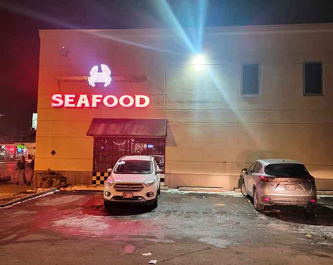 Even the parking lot glows with promise when you know a seafood feast is just steps away inside.