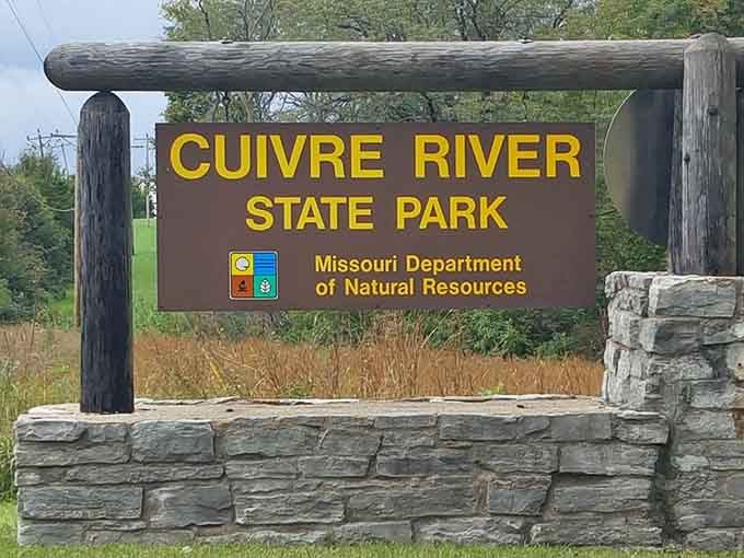 That classic brown-and-yellow sign means you've arrived at Missouri's outdoor playground, where adventure officially begins.