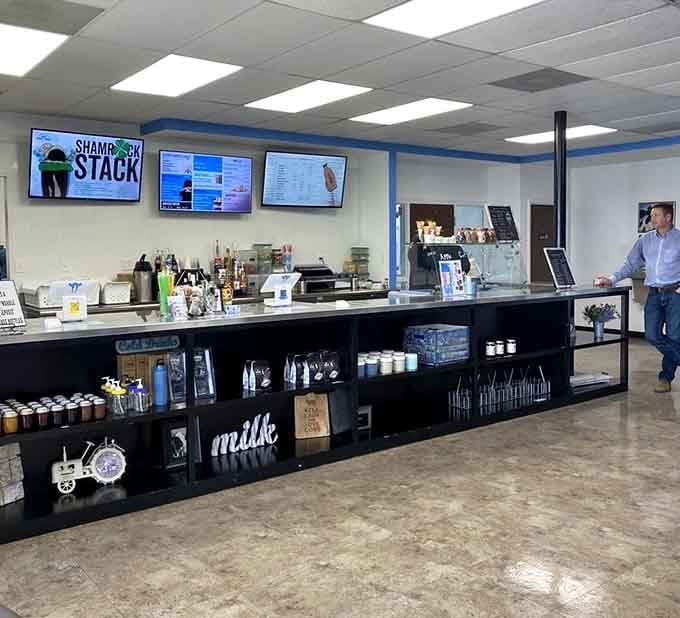 A sleek modern counter where dairy tradition meets contemporary creamery innovation with style.