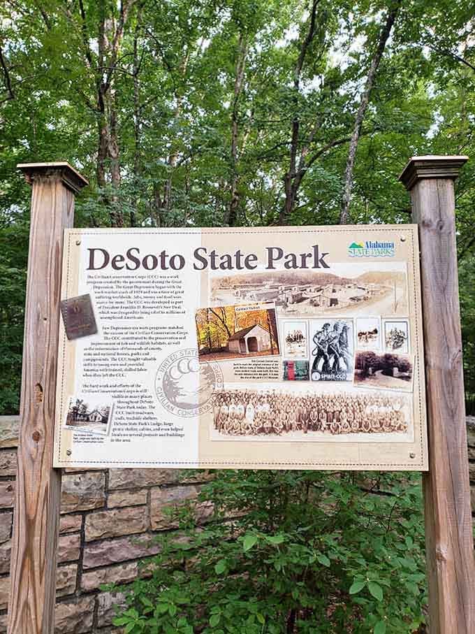 The park sign tells the history, but honestly, you're here for the waterfall and everyone knows it.