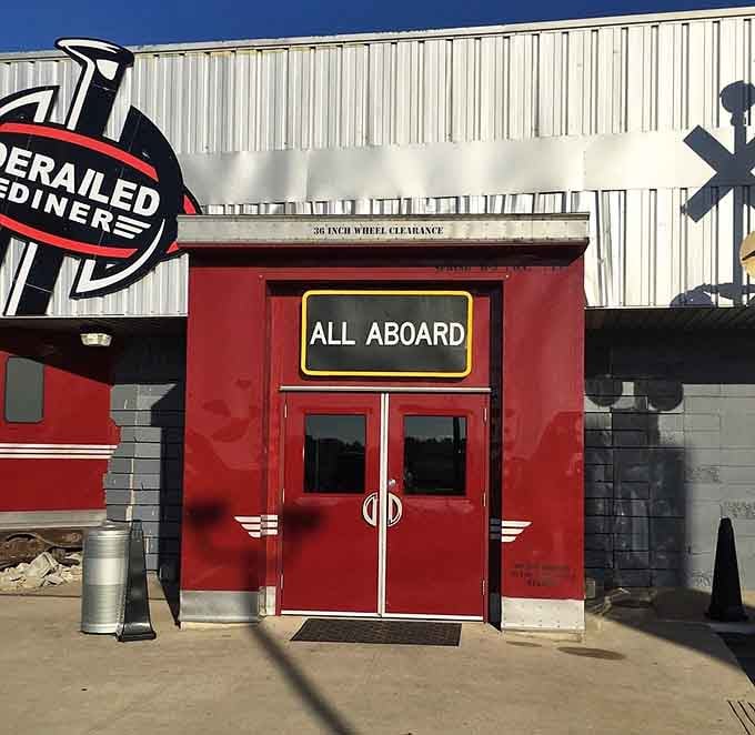 The "All Aboard" entrance isn't just inviting, it's practically begging you to start your culinary journey.
