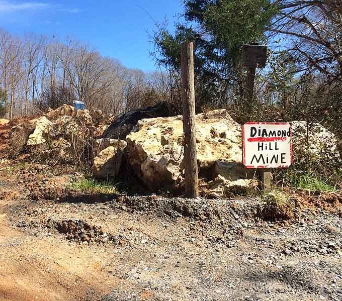 The hand-painted sign says it all: you've arrived where ordinary rocks become extraordinary treasures worth keeping.