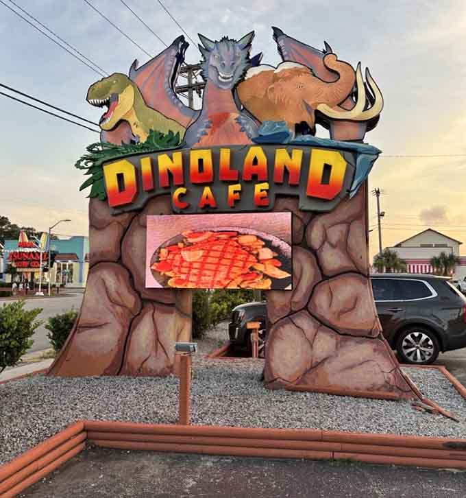 The sign outside promises dinosaurs and delivers spectacularly, setting expectations high before you even walk inside.