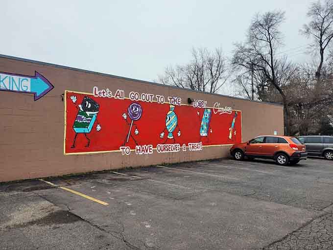Even the parking lot mural reminds you that life's too short not to have obscene amounts of candy.