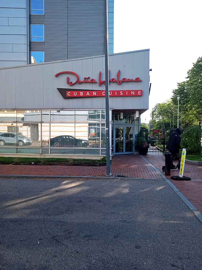 The modern entrance with classic Cuban signage bridges old Havana charm with contemporary Boston style beautifully and effortlessly.