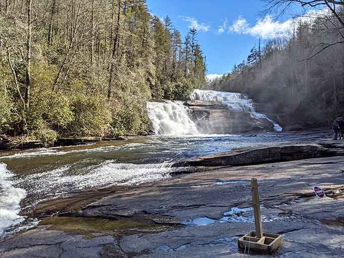 Triple Falls rewards your hiking efforts with cascading water and mist, just minutes from your cozy yurt retreat.