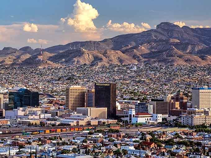 Aerial views reveal a city that sprawls confidently across the desert, offering space, sunshine, and sanity-saving rent all at once.