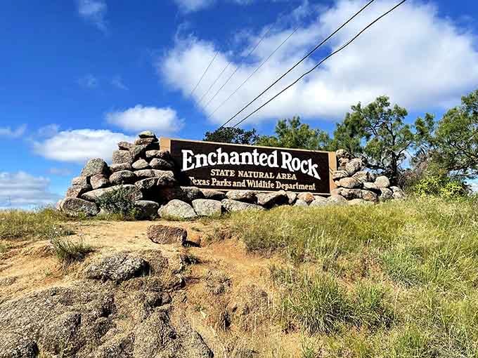 The official welcome sign stands ready to greet another generation of adventurers seeking that Hill Country magic.