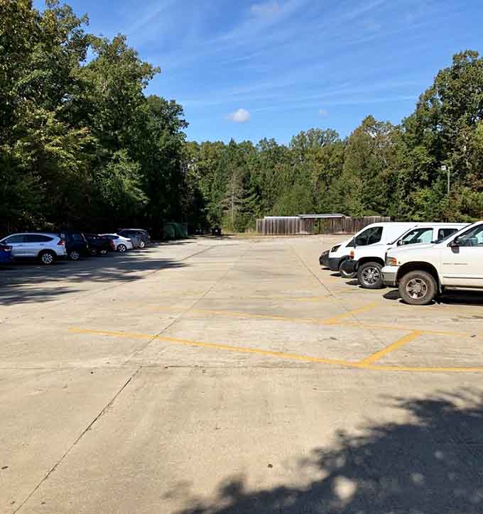Ample parking space that fills up fast because word travels quickly about barbecue this exceptional.