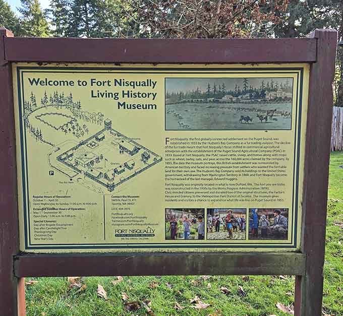 This historical marker explains everything you're about to experience inside those imposing wooden walls.