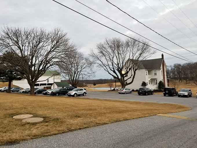 A packed parking lot in rural Maryland means either something amazing is happening inside or there's free pie somewhere.