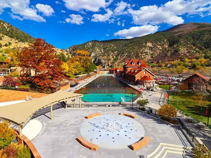 Fall colors framing the entire complex, proving that timing really is everything in life and photography.