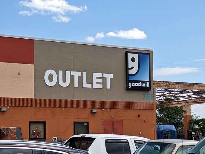 The iconic Goodwill smile logo promises bargains inside where smart shoppers become legendary treasure hunters every single day.