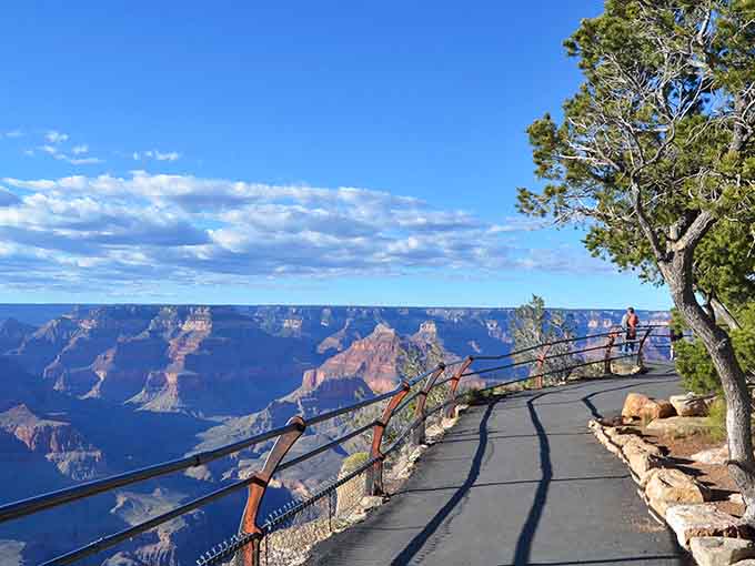 The paved Rim Trail invites leisurely strolls along the edge, where every step reveals another postcard-worthy vista.