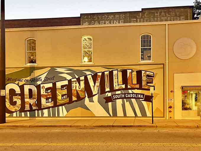 This vibrant mural captures Greenville's artistic spirit, turning a simple wall into Instagram gold and civic pride combined.