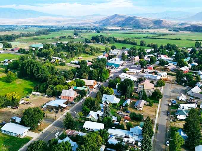 From above, Halfway reveals itself as a green oasis in the valley, mountains standing guard on all sides.