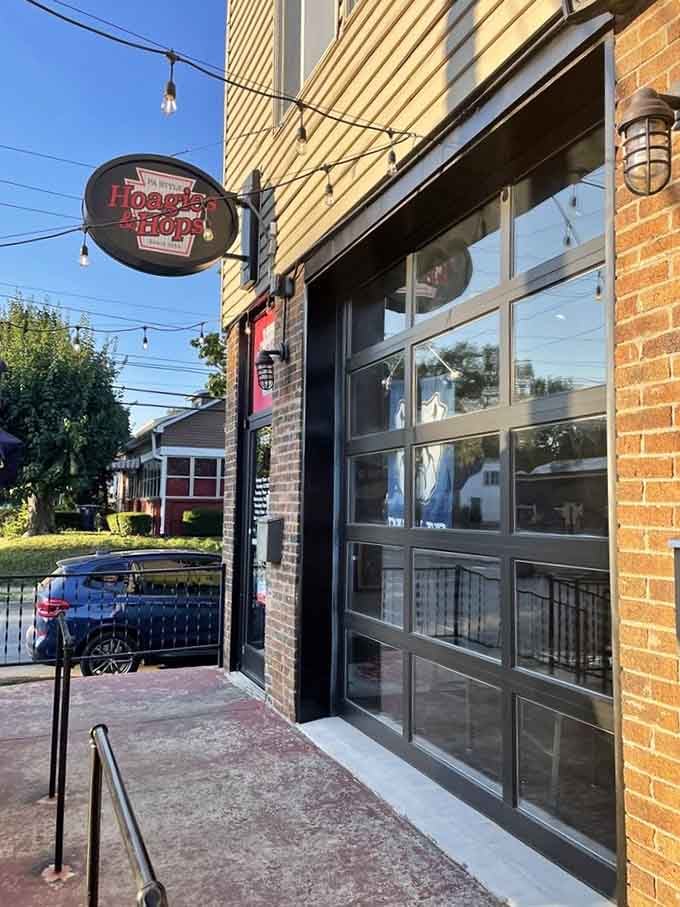 Front entrance opens onto a quiet neighborhood street where great sandwiches await discovery.