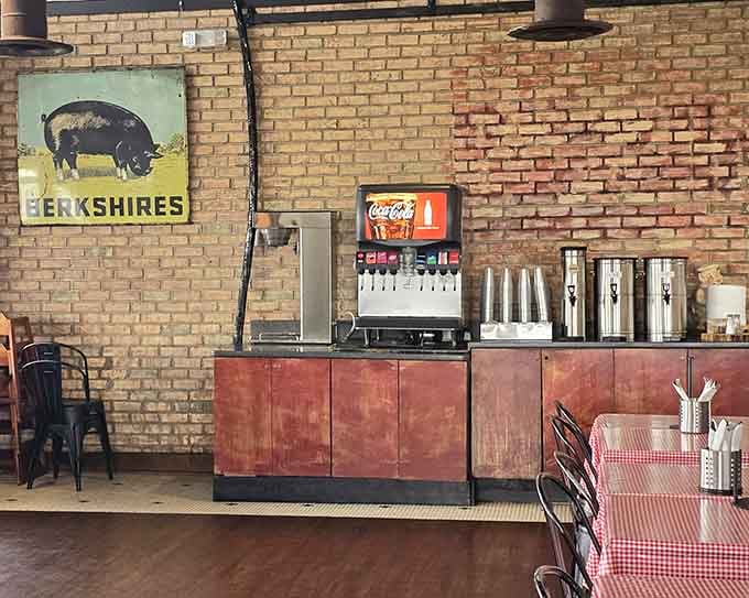 The beverage station stands ready to quench the thirst that all that smoky goodness creates.