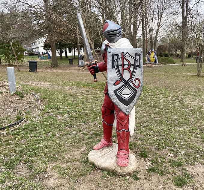 This armored knight stands eternal guard, sword and shield at the ready, protecting the realm from boredom and mundane playgrounds everywhere.