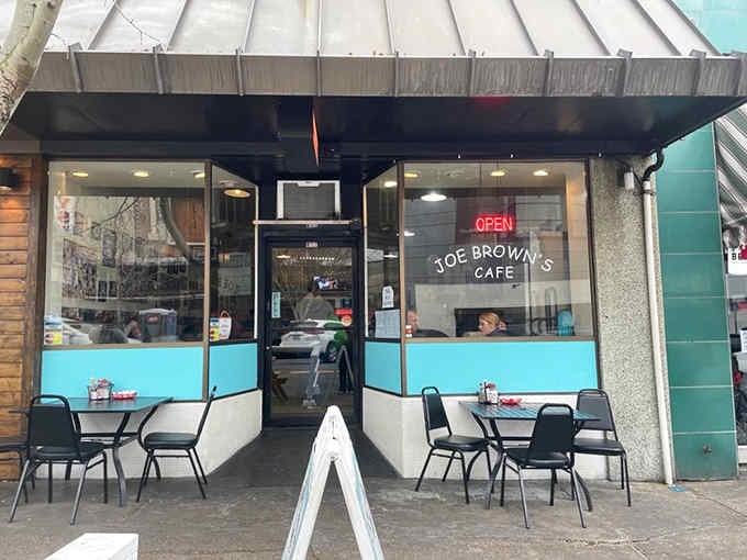 The welcoming entrance with outdoor seating invites you to experience Vancouver's best-kept breakfast secret firsthand.