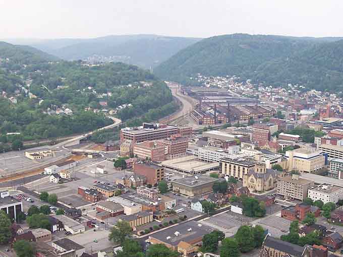 The whole valley spreads out below like a living map of American industrial history and mountain beauty.