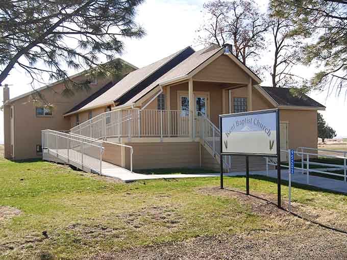 Kent Baptist Church got a modern update, proving that even ghost towns need a place for the faithful.