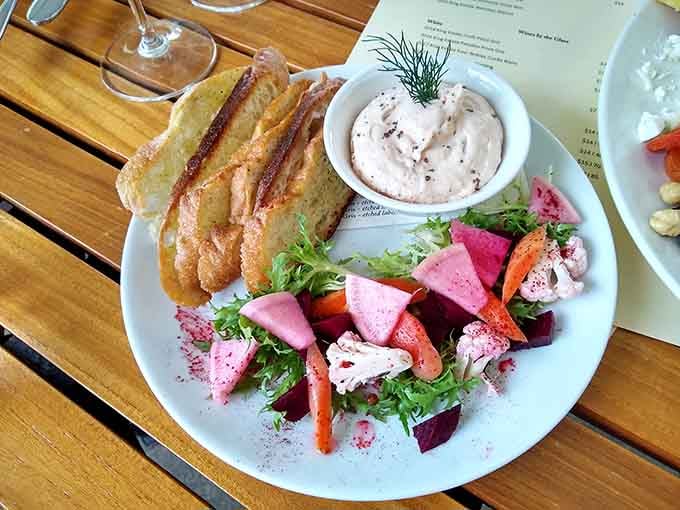 Vibrant beet salad with creamy dip and toasted bread proves vegetables can be just as exciting as dessert.