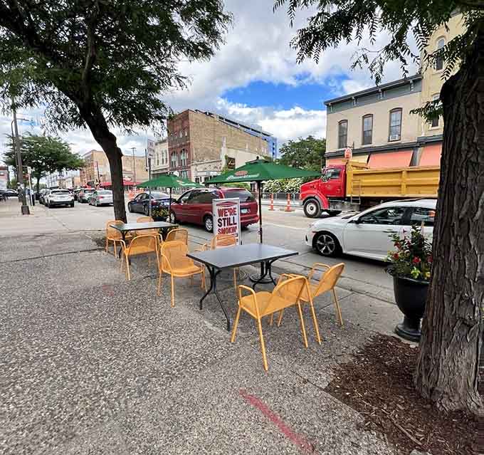 Outdoor seating where you can watch Northeast Minneapolis roll by while enjoying the best pierogies in town.