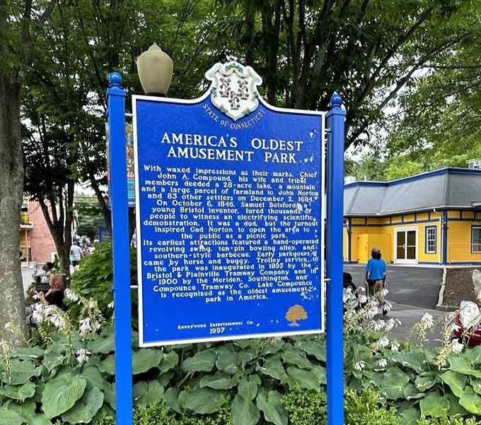 The historical marker tells stories of centuries past, reminding visitors they're standing on truly hallowed entertainment ground.