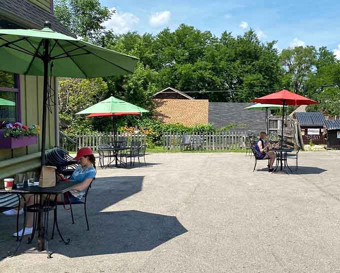 When Wisconsin weather cooperates, the outdoor patio becomes prime real estate for pastry consumption and people watching.