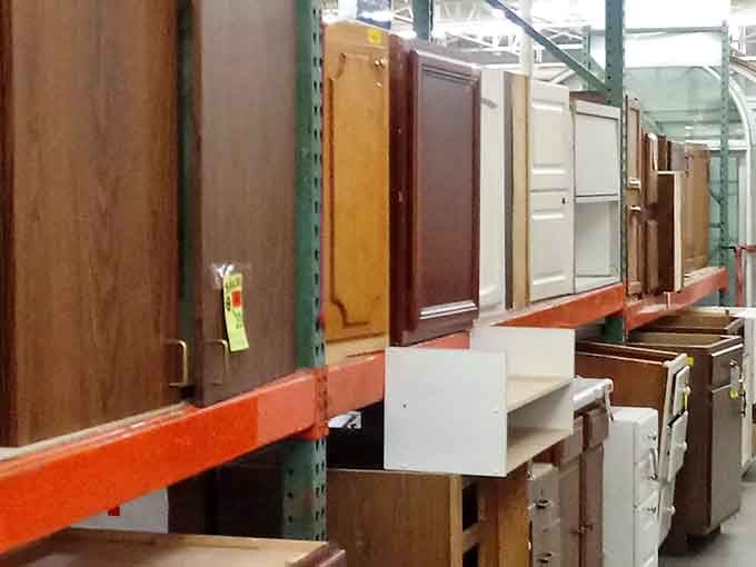 Cabinet doors organized like a paint chip display, except these actually build something useful for your home.