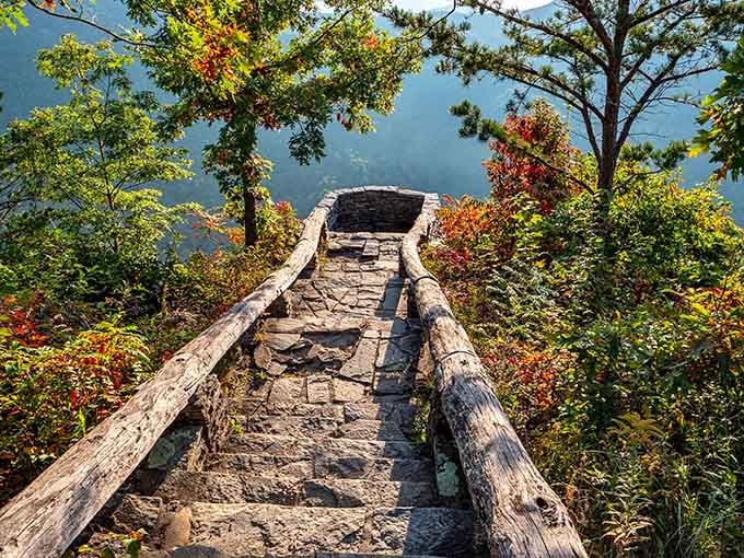 Stone steps lead upward to views that make every burning quad muscle completely and utterly worth the climb.