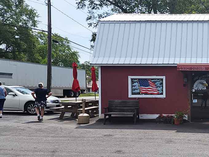 Picnic tables outside offer the perfect spot to tackle your breakfast while watching small-town South Carolina wake up.
