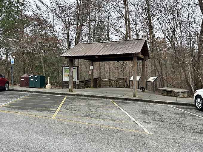 The parking area keeps things simple and unpretentious, because the real attraction doesn't need fancy introductions or fanfare.