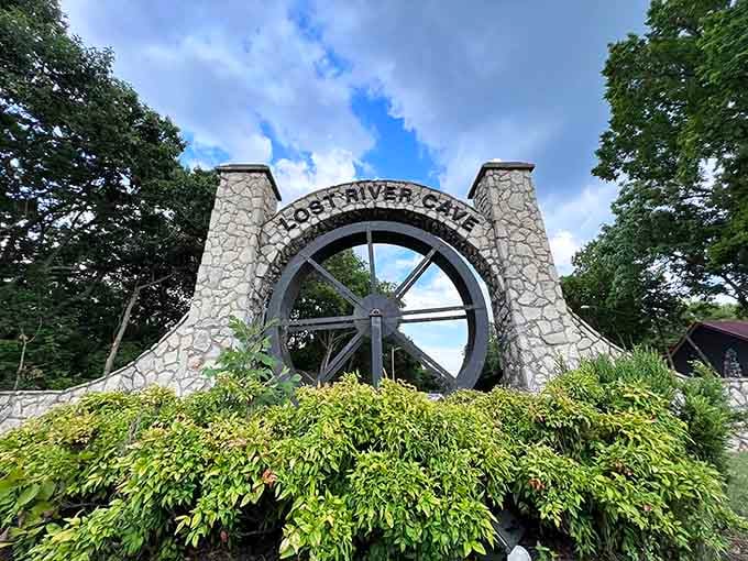 The iconic Lost River Cave sign marks the entrance to an adventure that'll exceed your wildest expectations.