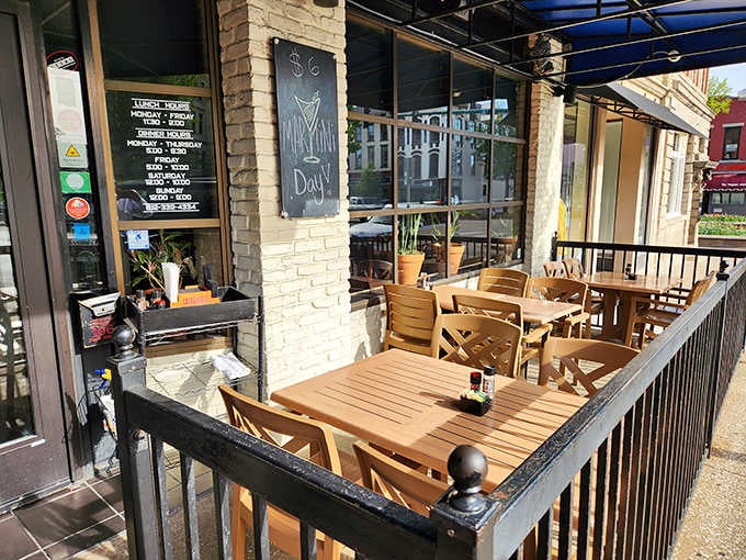 Outdoor seating on Kirkwood Avenue where you can watch Bloomington stroll by between bites of exceptional seafood.
