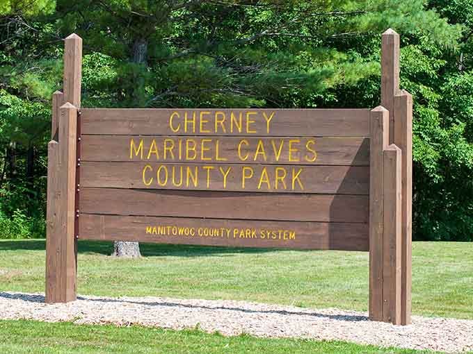 The official welcome sign, where your underground Wisconsin adventure officially begins in Manitowoc County.