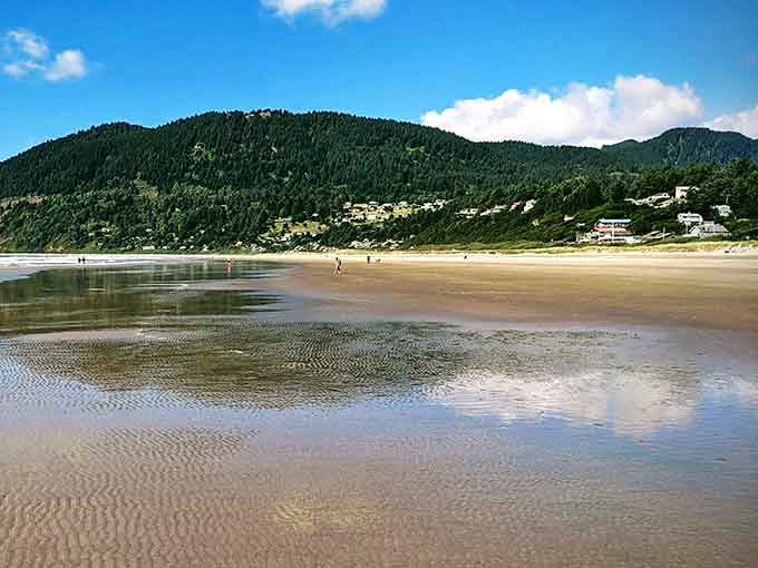 Low tide reveals a beach so expansive you could practice social distancing from the entire state of California.