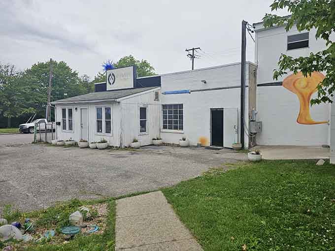 The studio's exterior hints at the creative fire burning inside, where Baltimore's glassblowing tradition continues thriving today.