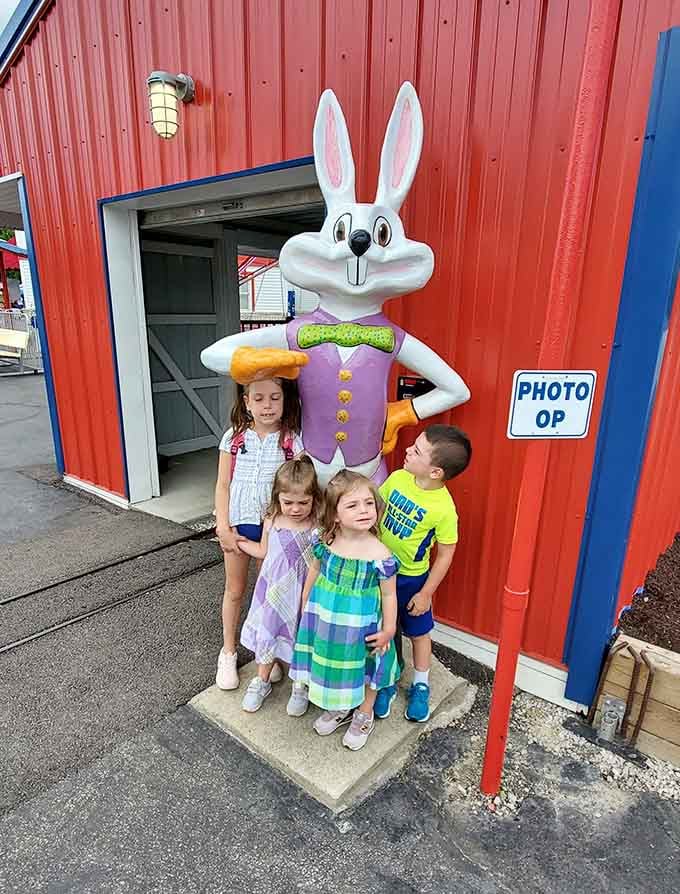 This oversized bunny has photobombed more family pictures than any celebrity, creating memories one snapshot at a time.