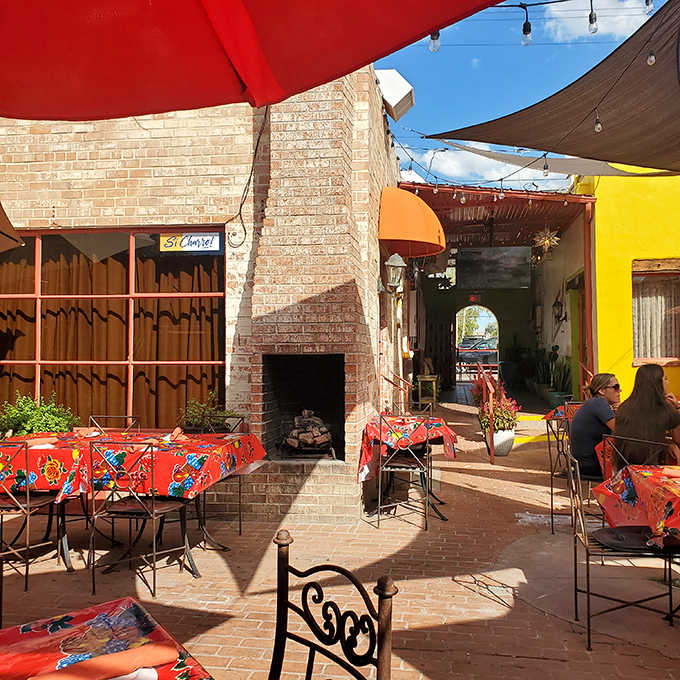 Outdoor seating where you can enjoy Tucson sunshine and presidential-quality Mexican food simultaneously, living your best life.