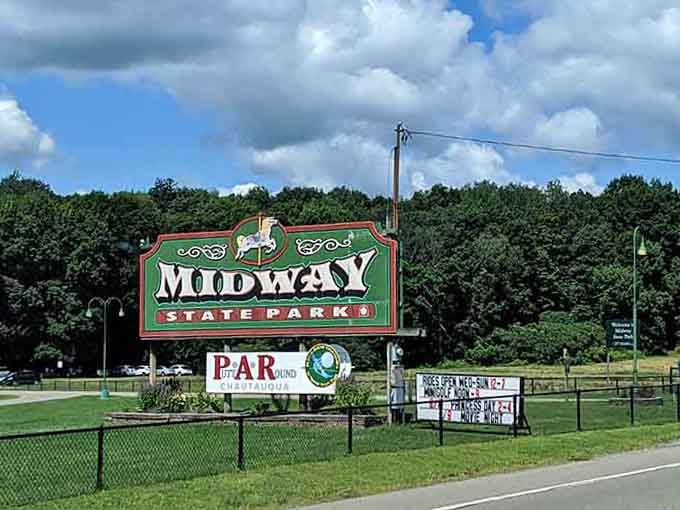 The welcoming entrance sign promising old-fashioned fun, standing proudly as America's oldest continuously operating amusement park since the 1890s.