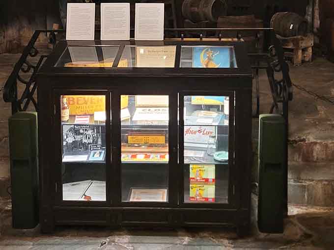 Vintage memorabilia displayed in antique cases connects today's visitors with Milwaukee's golden brewing era perfectly.