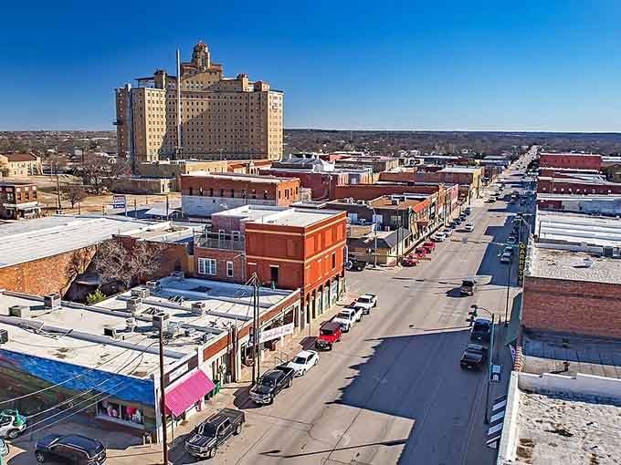 This aerial view reveals a town that's kept its soul intact while the rest of Texas went skyscraper crazy.