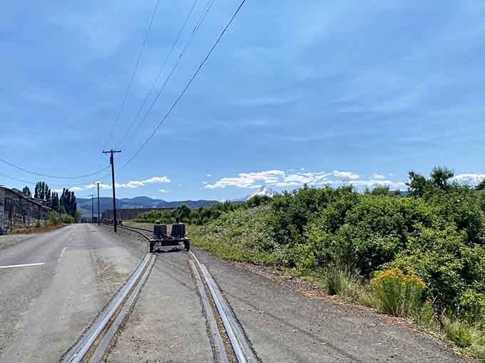 Dual tracks mean choices: take the traditional train or pedal your own path through paradise.