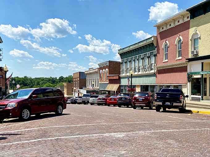 Main Street stretching into the distance like a postcard your parents would've sent in the seventies, authentically charming.