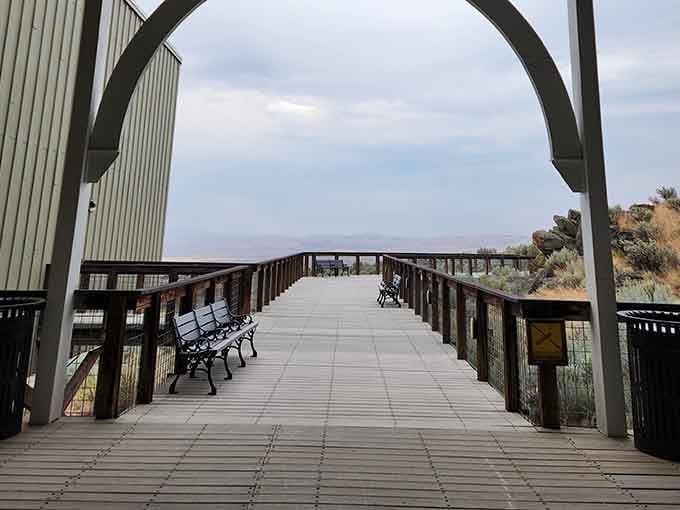 A peaceful walkway offering views that made pioneers weep with relief after months of dusty trails.